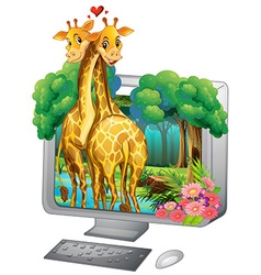 Stingray swimming on computer screen Royalty Free Vector