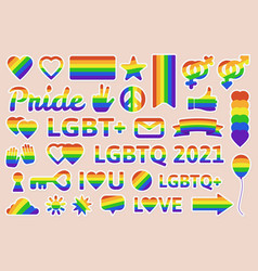 Happy pride month rainbow flags icons emblems set Vector Image