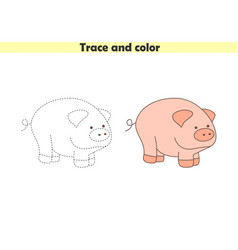 Trace and color cute pig learning to draw Vector Image