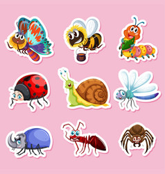 Sticker design with bugs and insects Royalty Free Vector
