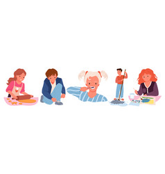 Daily morning routine set cartoon little girl Vector Image