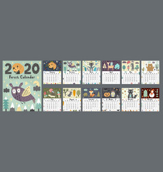 Calendar 2020 monthly calendar with cute funny Vector Image
