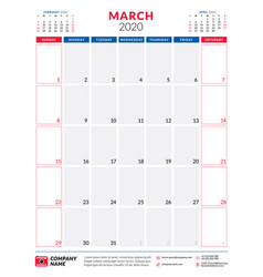 March 2020 monthly calendar planner printable Vector Image