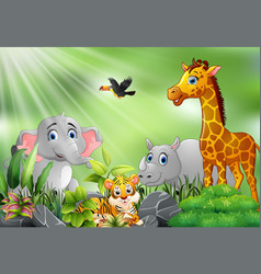 Nature scene with wild animals cartoon Royalty Free Vector