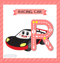 Letter r uppercase tracing racecar Royalty Free Vector Image
