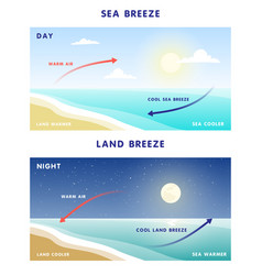 Diagram showing circulation land breeze Royalty Free Vector