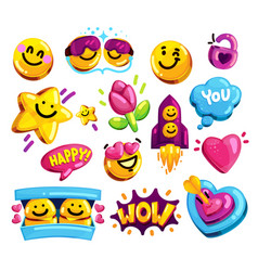 Valentines day emoticon icons Love emoji set Vector Image