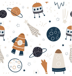 Childish seamless pattern with hand drawn space Vector Image