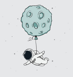 Cute spaceman fly with balloon like a moon Vector Image