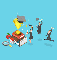 Graduation flat isometric concept Royalty Free Vector Image