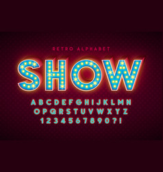 Red neon alphabet font letters and numbers line Vector Image