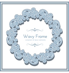 Blue abstract swirls circle frame seamless pattern