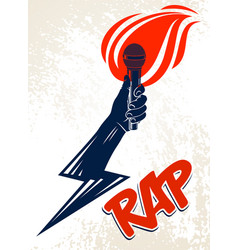 Rap music logo or emblem with microphone in hand Vector Image