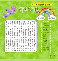Spring word search puzzle with rainbow Royalty Free Vector