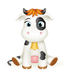 Happy farm little cartoon cute calf white cow Vector Image