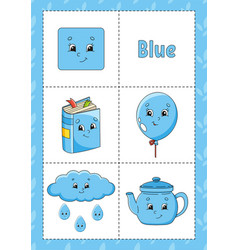 Learning colors blue color flashcard for kids Vector Image