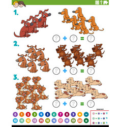 Counting and adding task with cartoon pet animals Vector Image