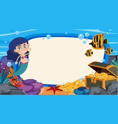 Frame template design with cute mermaid Royalty Free Vector