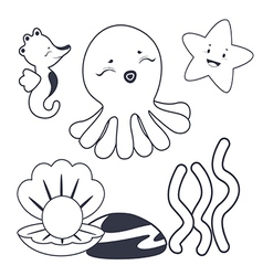 Cute sea characters coloring book Royalty Free Vector Image
