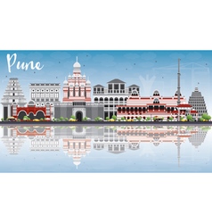 Pune skyline with color buildings and blue sky Vector Image