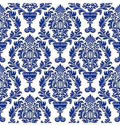 Blue damask seamless pattern background Royalty Free Vector