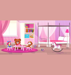 Girl making bed in pink bedroom Royalty Free Vector Image