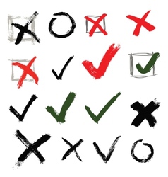Grunge red checkmarks in checkbox vote concept Vector Image