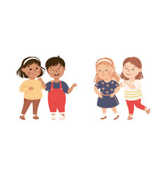 Little kid supporting and comforting sad friend Vector Image