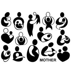 Baby and mother outline Royalty Free Vector Image