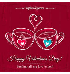 Romantic card with cup hot drink and wishes tex Vector Image