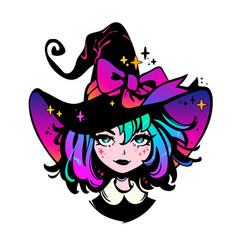 Cute fluffy ferret in the black witch hat flying Vector Image