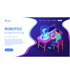 Robotics programming isometric 3d banner header Vector Image