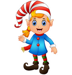 Christmas girl elf character waving hands Vector Image