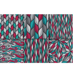 Abstract wavy lines seamless patterns set floral Vector Image