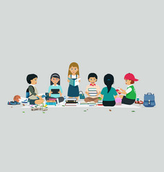 Many children reading books Royalty Free Vector Image