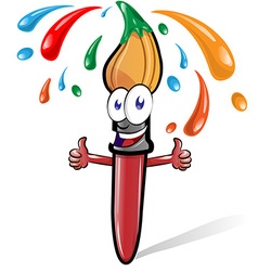 Cartoon paintbrush character with art palette Vector Image
