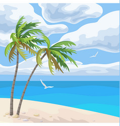 Tropical beach with parasol and palm trees Vector Image