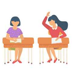 Students hand up in Classroom Royalty Free Vector Image