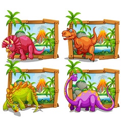Wooden frame with dinosaur at the lake Royalty Free Vector