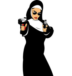 Nun with two black pistols on a playing card Vector Image