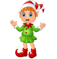 Christmas girl elf character waving hands Vector Image