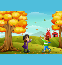 Autumn tree with falling leaves Royalty Free Vector Image