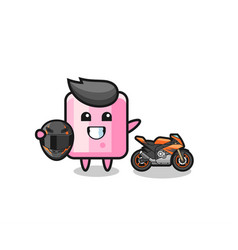 Cute tempeh cartoon as a motorcycle racer Vector Image