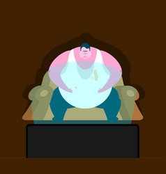 Fat guy is sitting on chair glutton thick man Vector Image