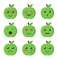 Green apple with many expressions Royalty Free Vector Image