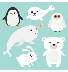 Arctic animal set white polar bear narwhal Vector Image