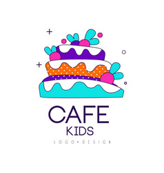 Kids cafe logo original bright badge with cake Vector Image
