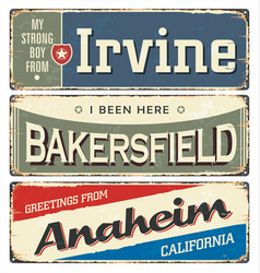 Tin sign collection with USA state Royalty Free Vector Image