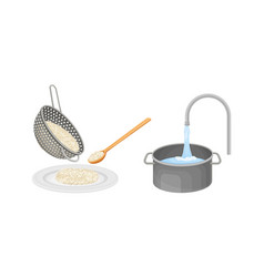 Rice cooking process set rinsing Royalty Free Vector Image