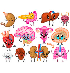 Set of organs cute happy human smiling Royalty Free Vector